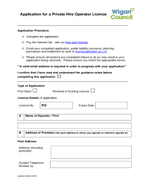 Fillable Online Application for a Private Hire Operator Licence Guidance ... Fax Email Print ...