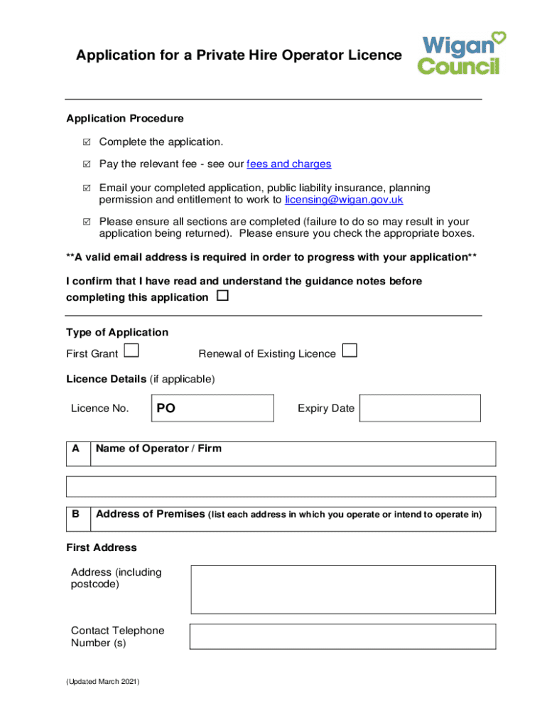 Fillable Online Application for a Private Hire Operator Licence Guidance ... Fax Email Print ...