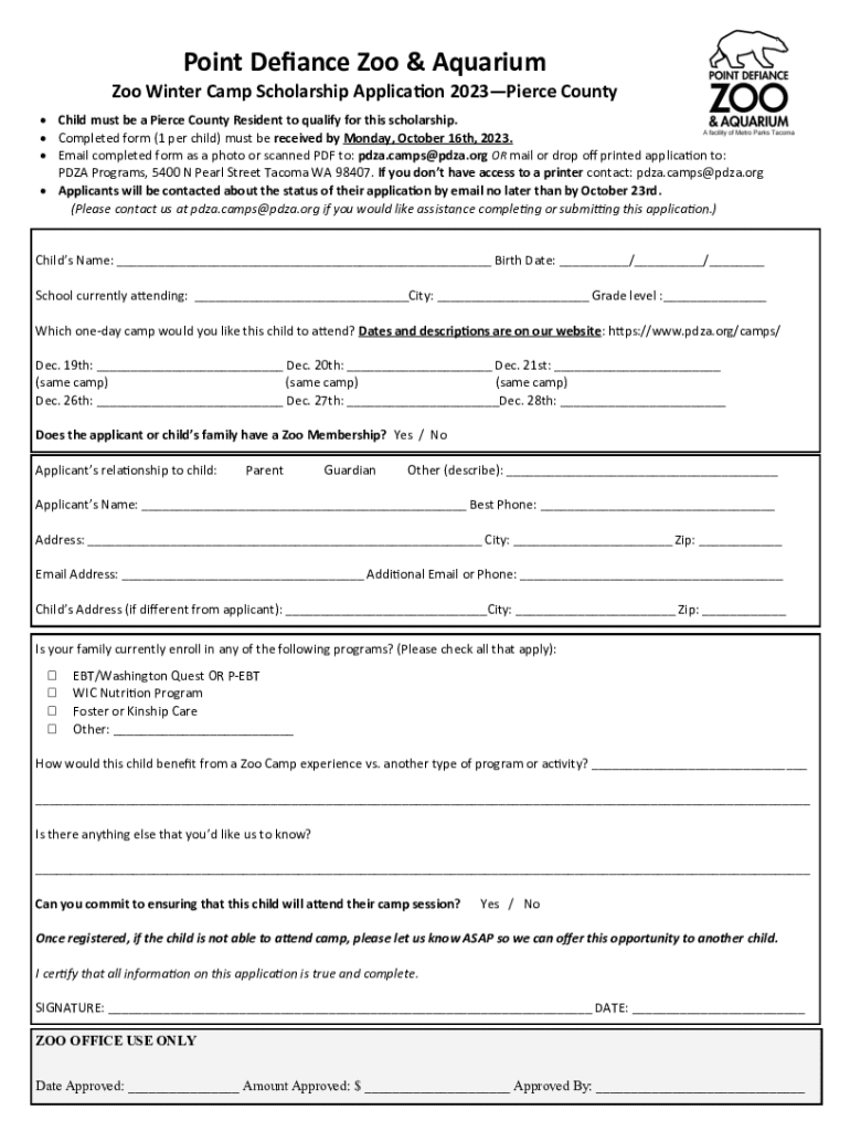 Fillable Online Your Field Trip to the ZooPoint Defiance Zoo & ... Fax Email Print - pdfFiller