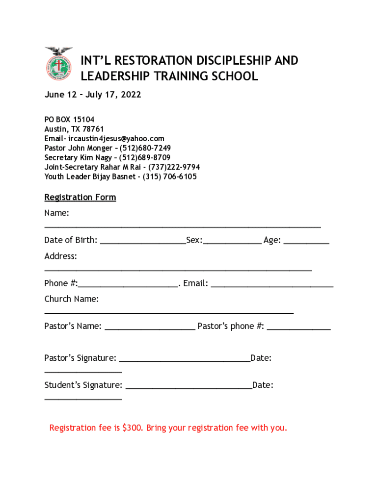 Fillable Online 5 17 22 IRC BIBLE SCHOOL-registration-form (5) Fax ...