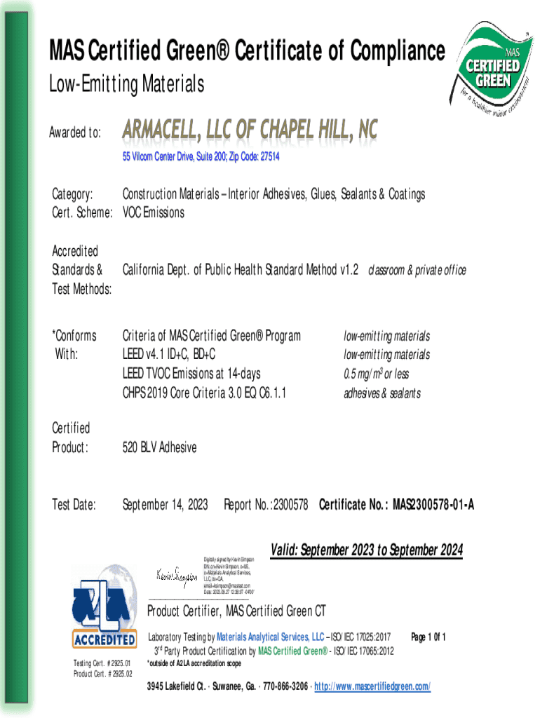 Fillable Online What Does it Mean to be Certified MAS Green Fax Email Print - pdfFiller