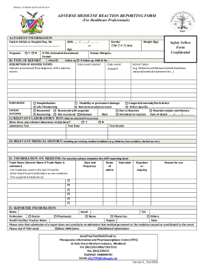 Fillable Online ADVERSE MEDICINE REACTION REPORTING FORM Fax Email ...