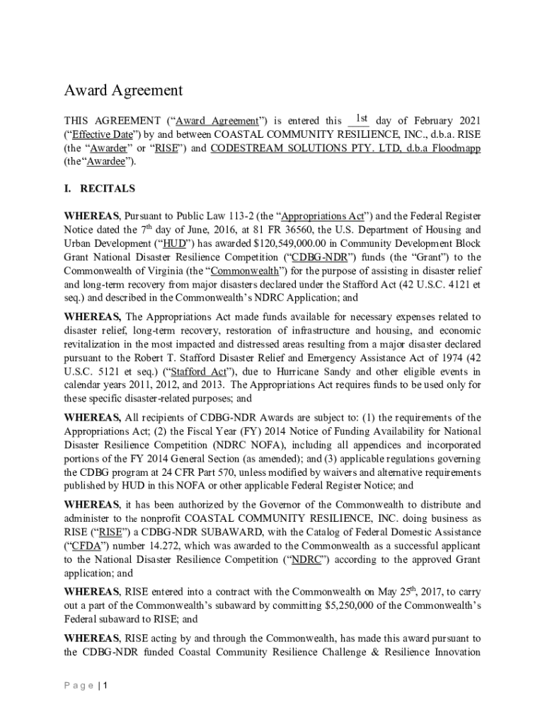 Fillable Online Award Agreement Sample Contracts Fax Email Print - pdfFiller