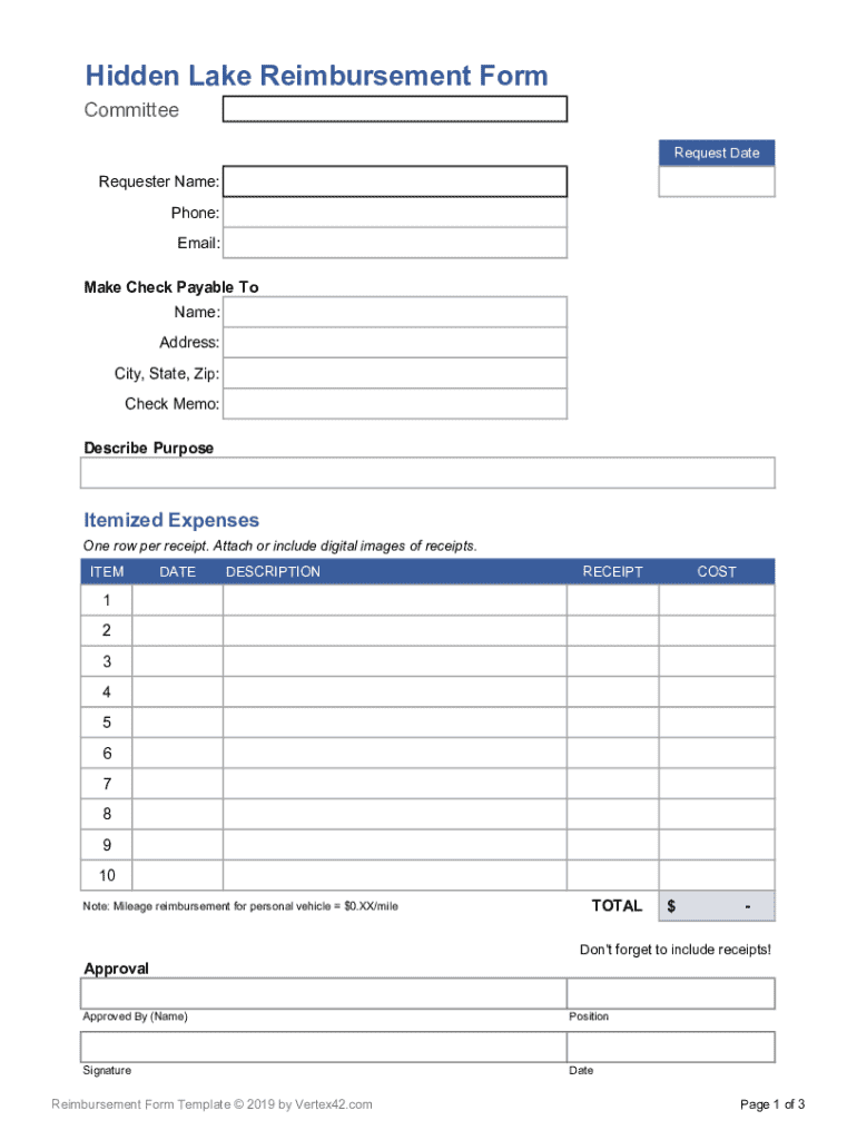 Fillable Online Hidden Lake Reimbursement Form Fax Email Print - pdfFiller