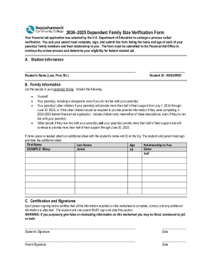 Fillable Online 20242025 Dependent Family Size Verification Form Fax ...