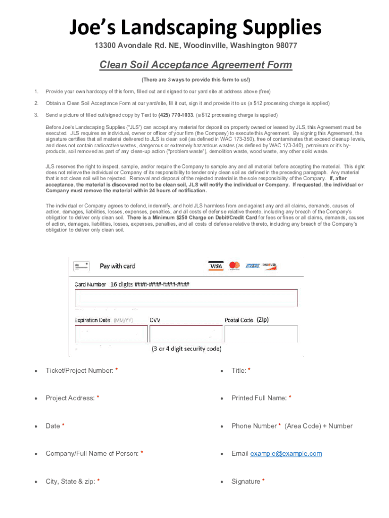 Fillable Online Clean Soil Acceptance Agreement Form Fax Email Print ...