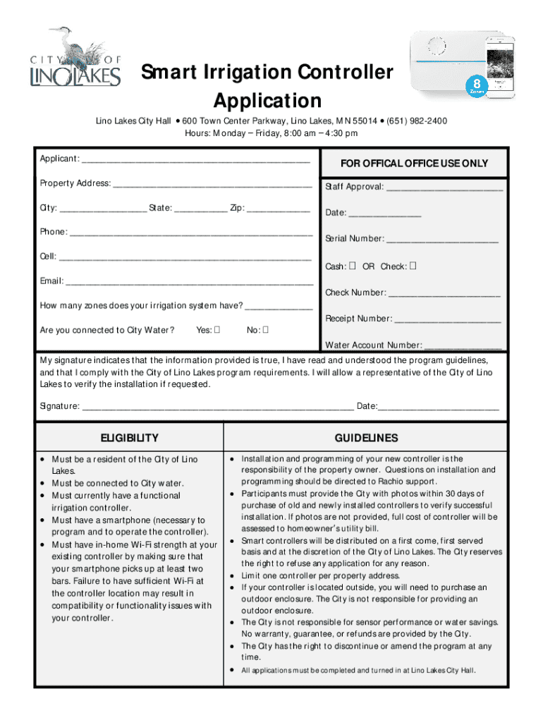 Fillable Online Form CenterSmart Irrigation Controller Form Fax Email ...