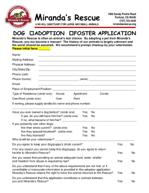 Fillable Online DOG ADOPTION FOSTER APPLICATION Fax Email Print - pdfFiller