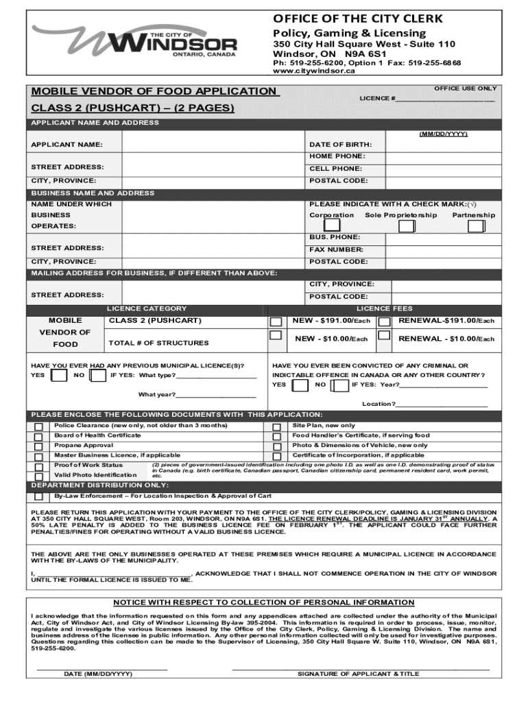 Fillable Online CLASS 2 (PUSHCART) (2 PAGES) Fax Email Print - pdfFiller