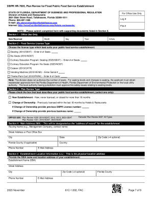 Fillable Online DBPR HR-7005, Plan Review for Fixed Public Food Service Establishment Fax Email ...