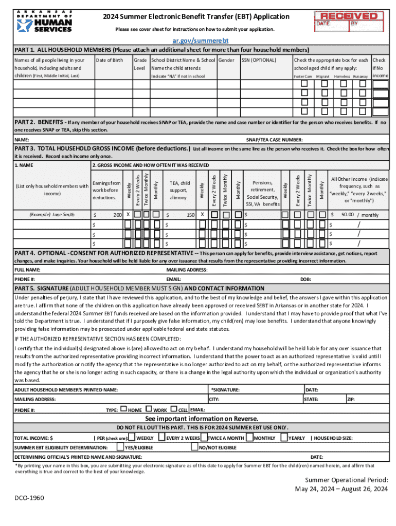Fillable Online humanservices arkansas Summer EBT Benefit Application ...