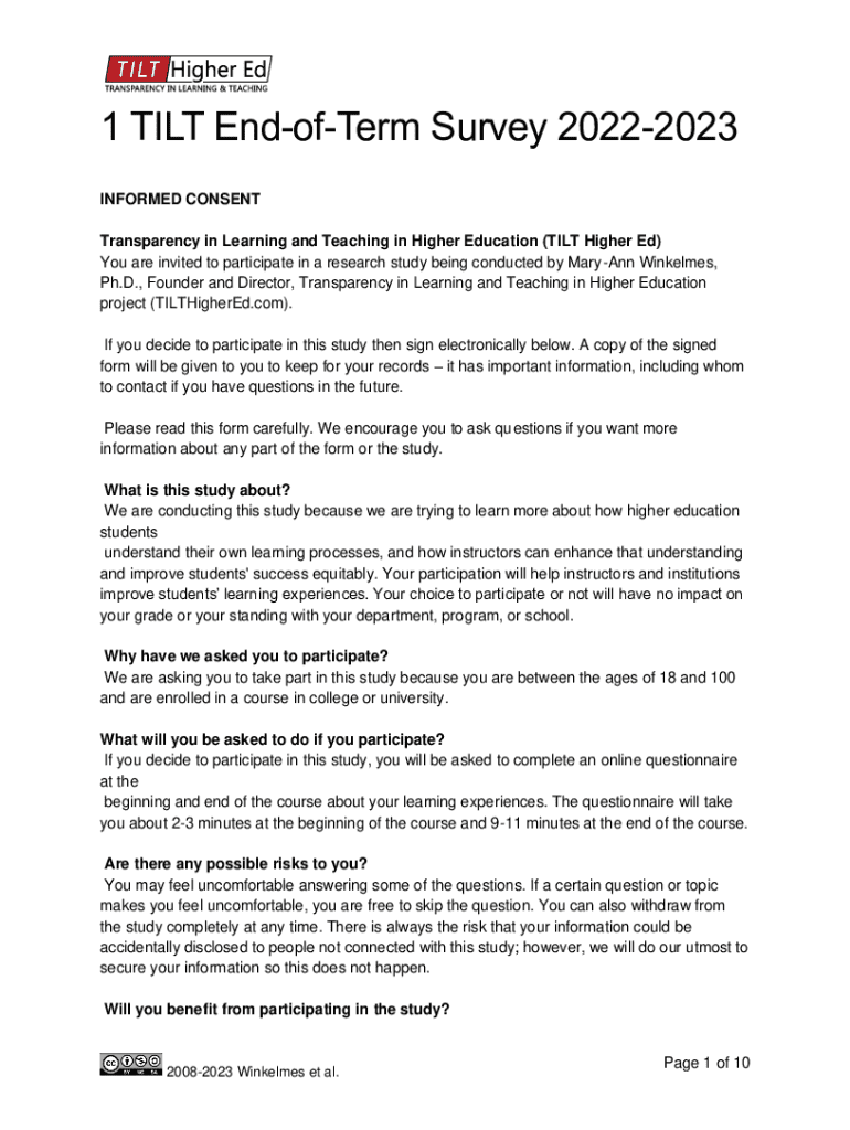 Fillable Online View the TILT Higher Ed Survey Questions Fax Email ...
