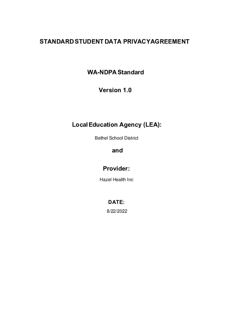 Fillable Online STANDARD STUDENT DATA PRIVACY AGREEMENT WA ... Fax ...