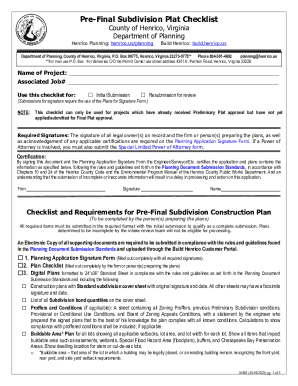 Fillable Online Pre-Final Subdivision Plat Checklist Fax Email Print ...