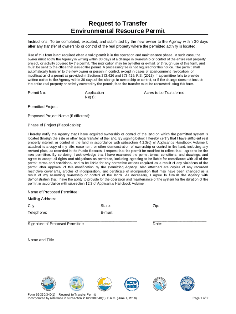 Request for Transfer of Environmental Resource Permit ... Doc Template ...