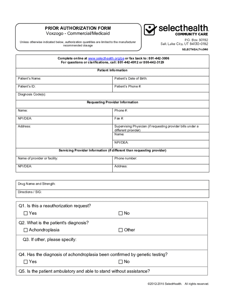 Fillable Online Patient Enrollment and Coverage OverviewVOXZOGO HCP Fax Email Print - pdfFiller