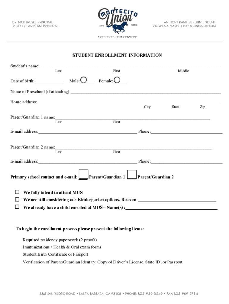 Fillable Online Kindergarten Enrollment Form - MASTER.docx Fax Email ...