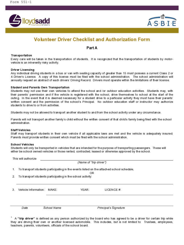 Fillable Online Volunteer Driver Checklist and Authorization Form Fax ...
