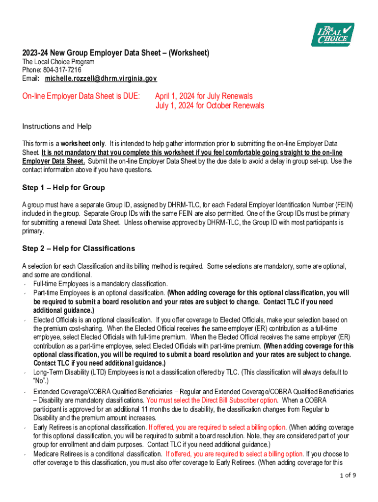 Fillable Online 2022-23 Renewal Data Sheet - The Local Choice ...