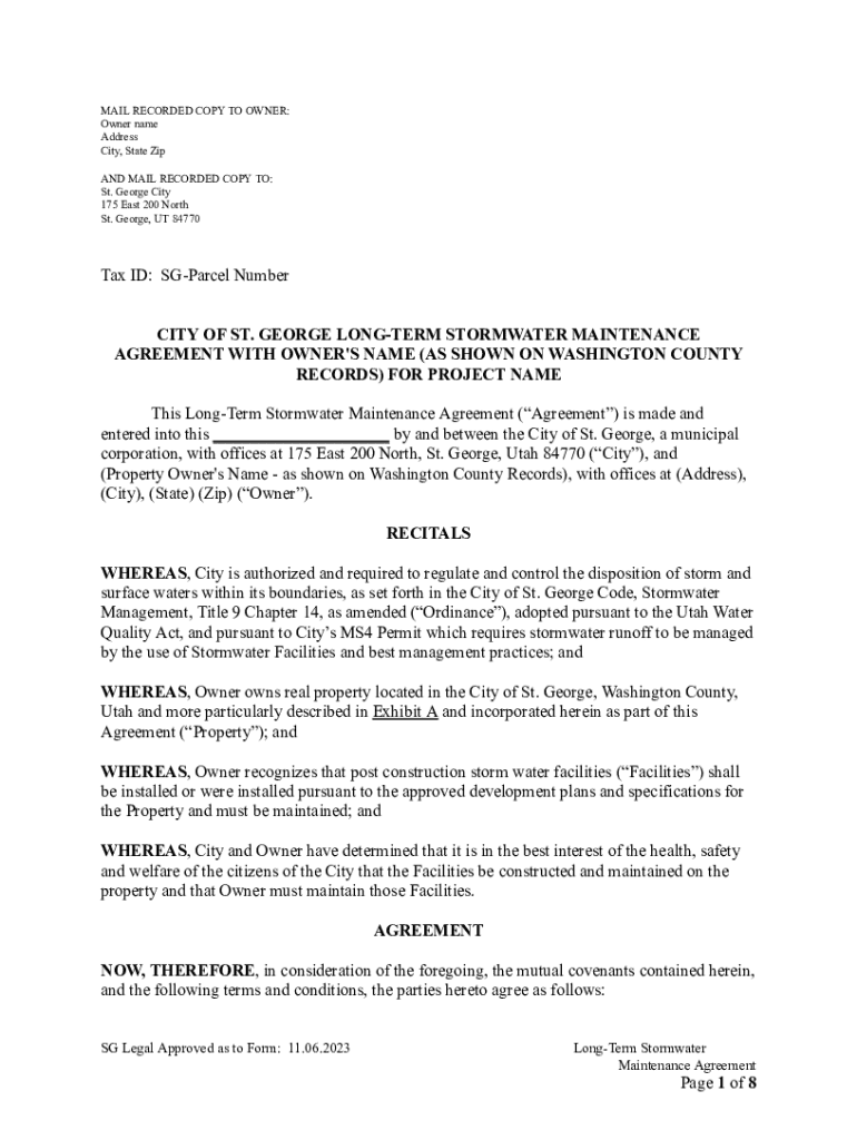 Fillable Online Long-Term Stormwater Maintenance Agreement11.06.23 Fax Email Print - pdfFiller