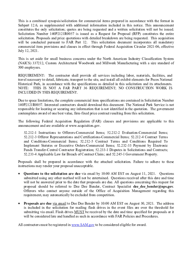 Fillable Online Solicitation Number 140P2121R0057 is issued as a ...