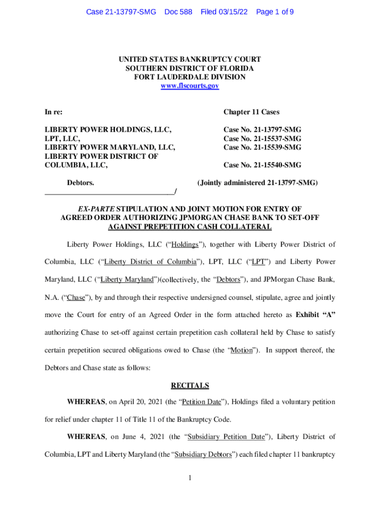 Fillable Online 3499475 Stipulation Authorizing Chase to Set Off ...