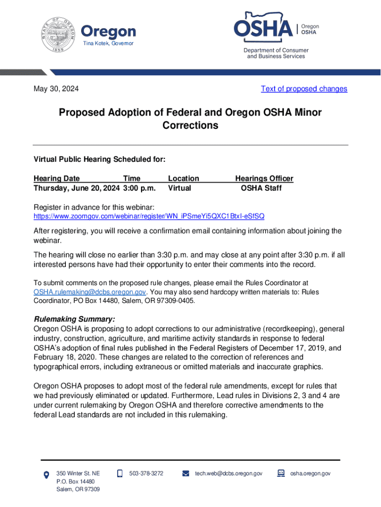 Fillable Online osha oregon Update: OR OSHA publishes final rules ...
