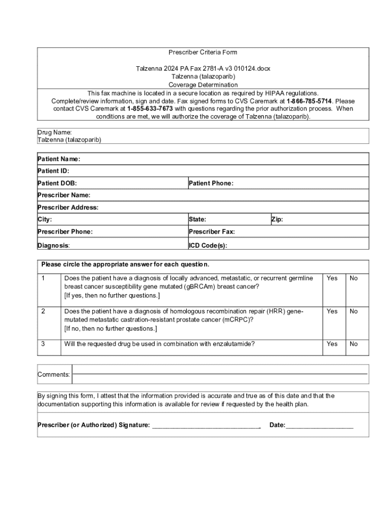 Fillable Online www saintalphonsus Talzenna 2024 PA Fax 2781-A v3 ...