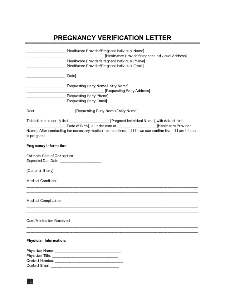Fillable Online Free Pregnancy Verification Form - PDFWord - eForms Fax ...