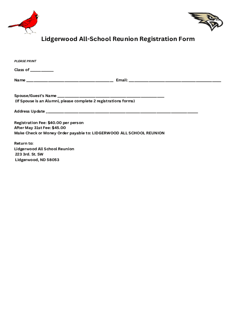Fillable Online Lidgerwood All-School Reunion Registration Form Fax ...
