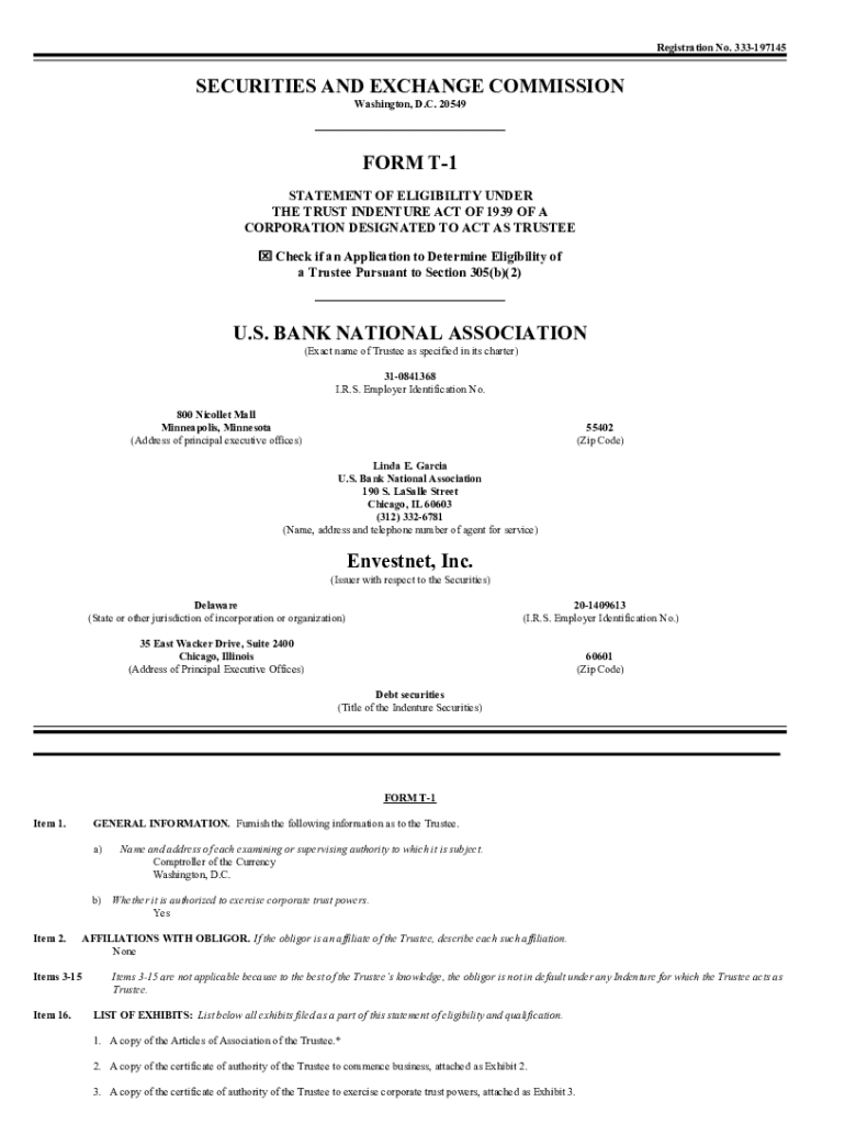 Fillable Online Statement of Eligibility of Trustee on Form T1 Fax Email Print - pdfFiller
