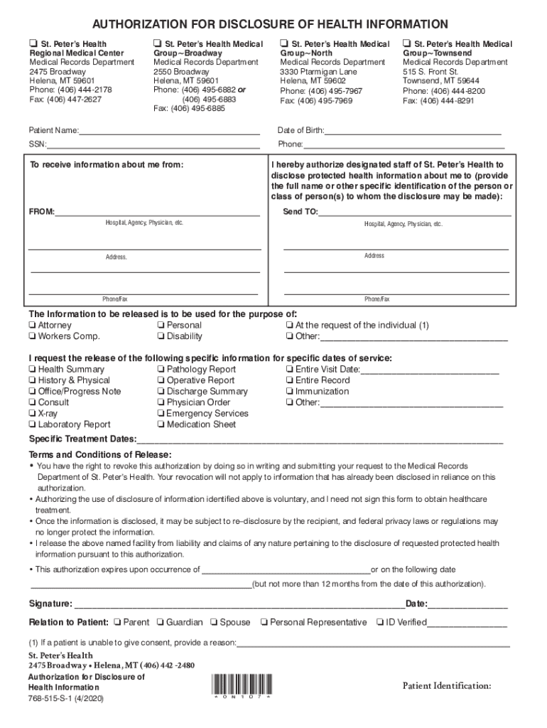 Fillable Online 768-515-S-1 (4-20)Disclosure of Health Information via ...