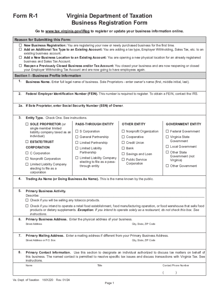 Fillable Online Form R-1 Virginia Department of Taxation Business ...