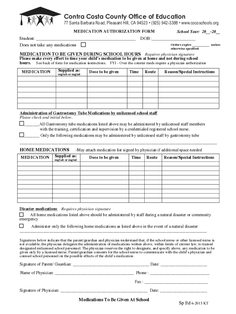 Fillable Online Revised Medication Form2015.doc Fax Email Print - pdfFiller