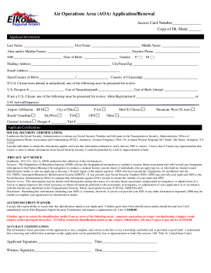 Fillable Online Air Operations Area (AOA) Application/Renewal Fax Email ...