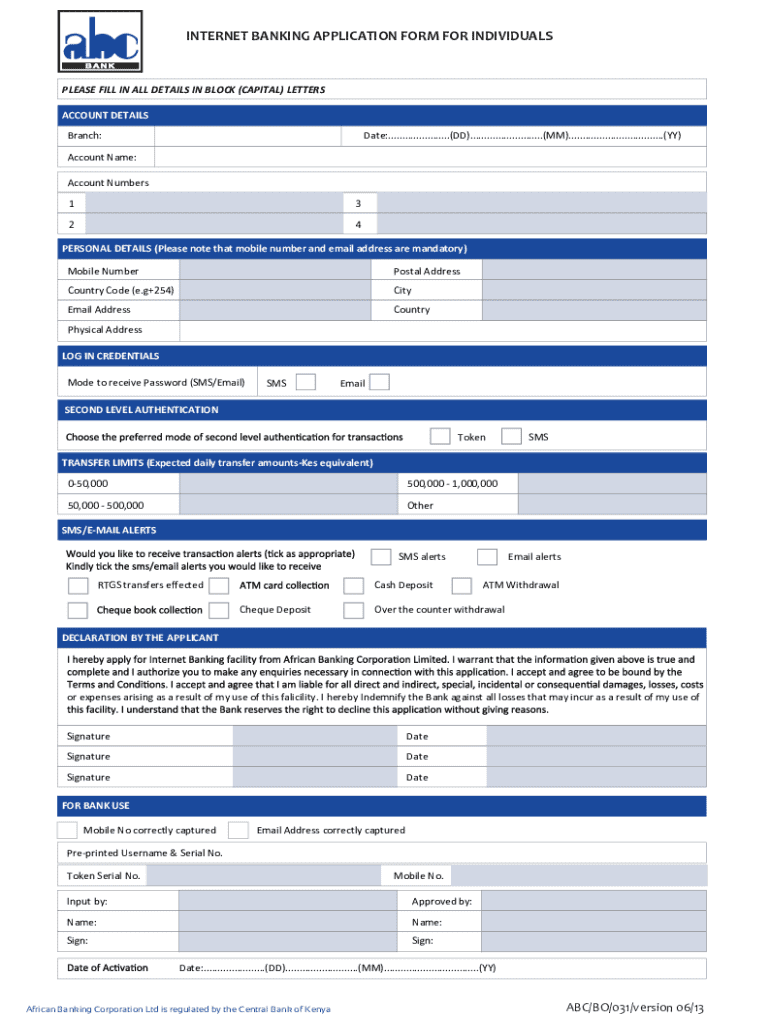Fillable Online INTERNET BANKING APPLICATION FORM FOR INDIVIDUALSfinal ...