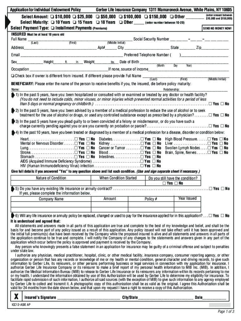 Fillable Online Replacement Form1- If Gerber Life policy will replace ...