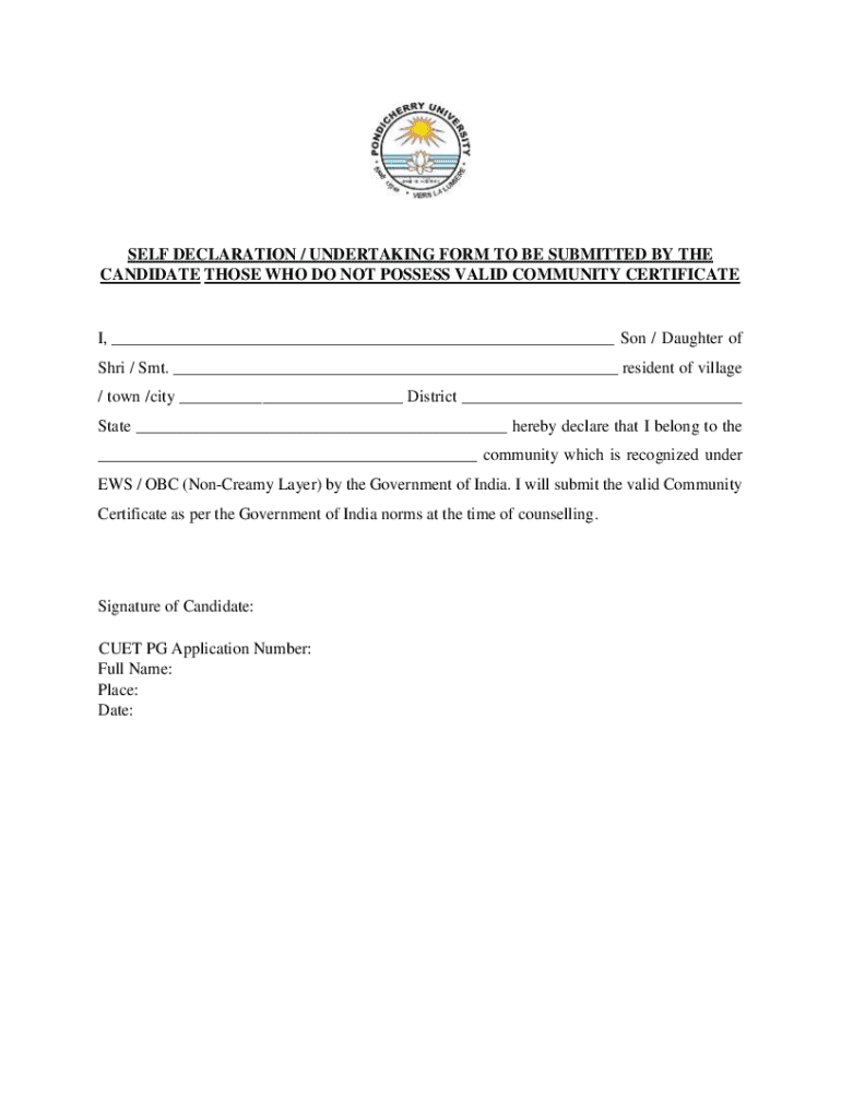 Fillable Online undertaking to be submitted by obc/bc/sc/st candidates ...
