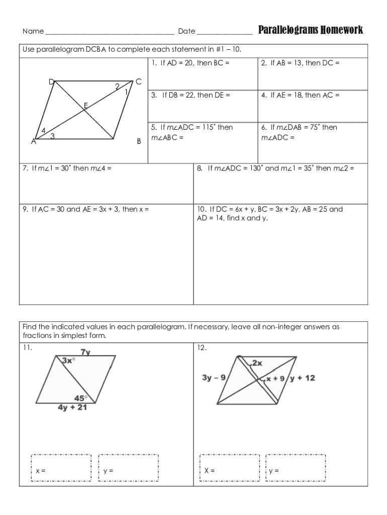 Fillable Online Parallelogram Worksheet I. Complete each statement. 1 ...