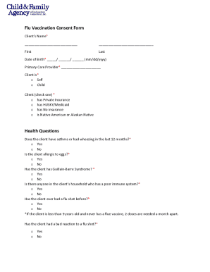 Fillable Online Flu Vaccination Consent Form Health Questions Fax Email ...