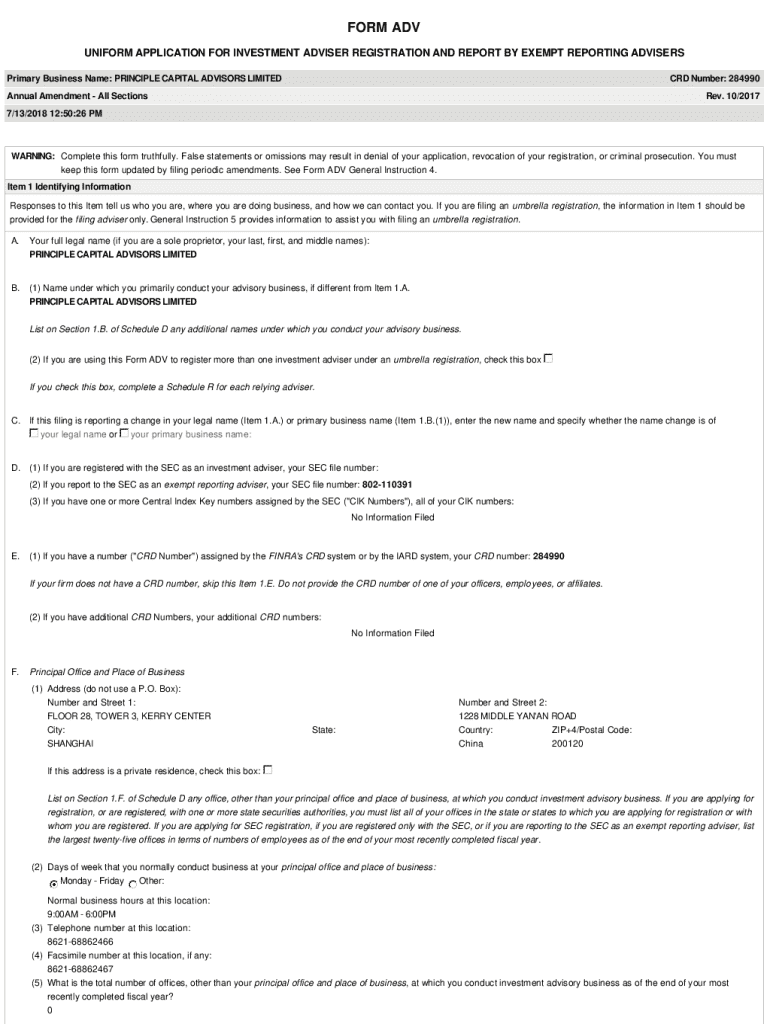 Fillable Online Primary Business Name: PRINCIPLE CAPITAL ADVISORS LIMITED Fax Email Print ...