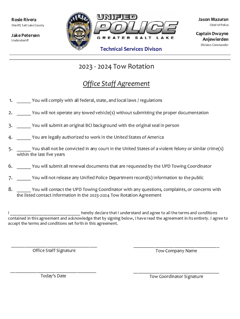Fillable Online 2023 - 2024 Tow Rotation Office Staff Agreement Fax ...