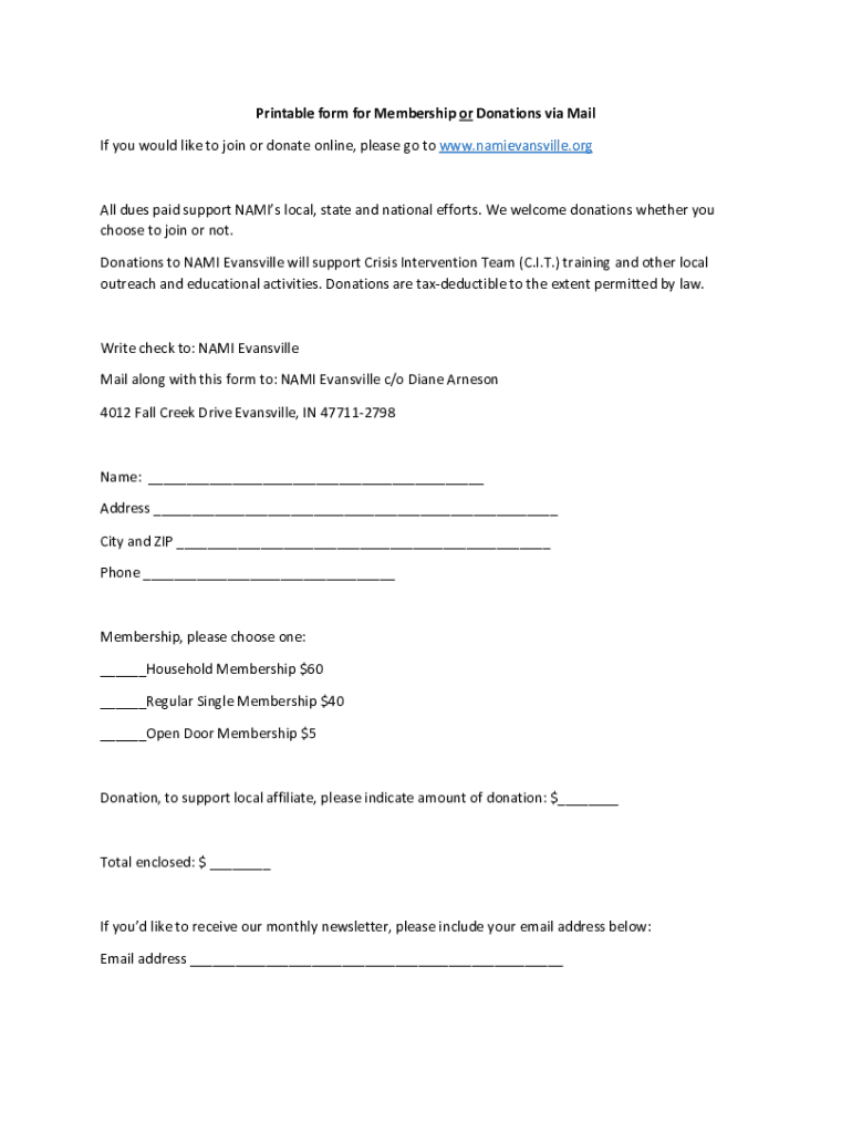 Fillable Online Printable form for Membership or Donations via Mail Fax Email Print - pdfFiller