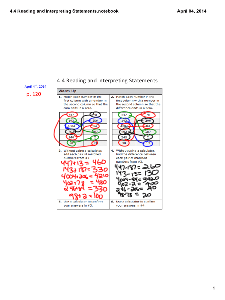 Fillable Online 4.4 Reading and Interpreting Statements.notebook. SMART ...