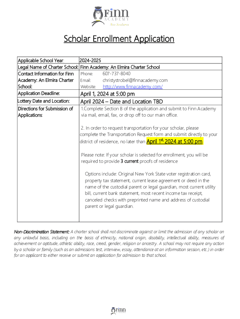 Fillable Online Finn Academy: An Elmira Charter School in New York Fax ...