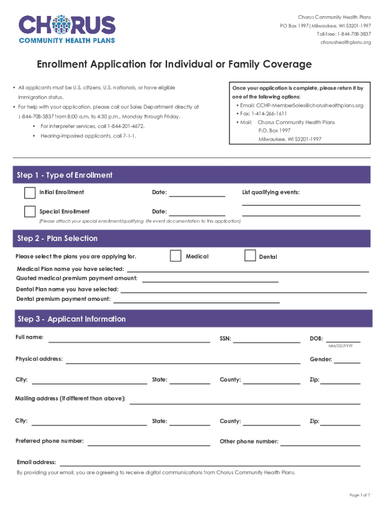 Fillable Online Enrollment Application for Individual or Family Dental ...