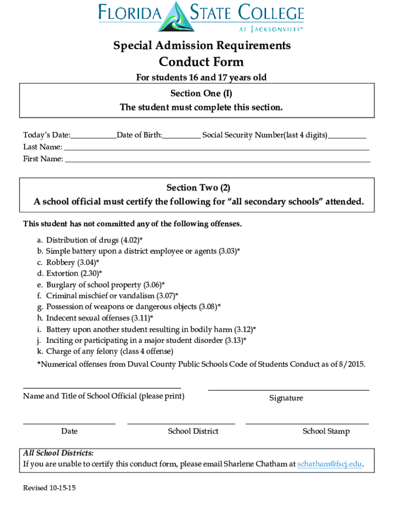 Fillable Online Revised Florida State College at Jacksonville Special ...