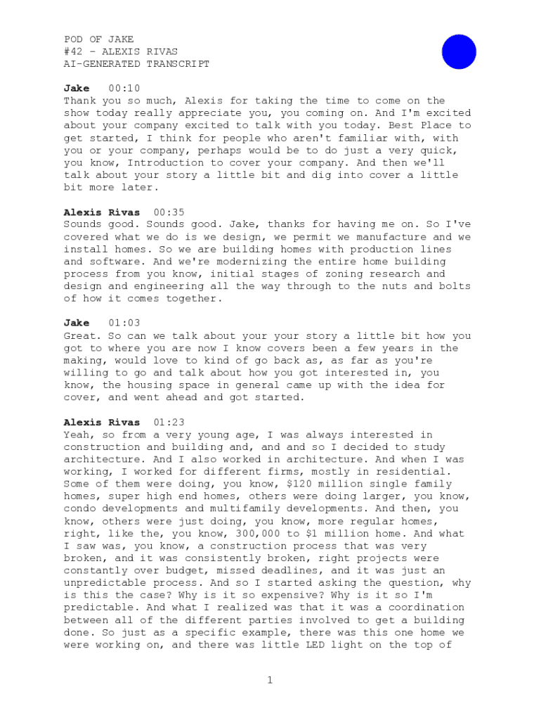 Fillable Online pod of jake #42alexis rivas ai-generated transcript 1 Fax Email Print - pdfFiller
