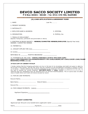 Fillable Online loan application & agreement form (sacco compliance ...