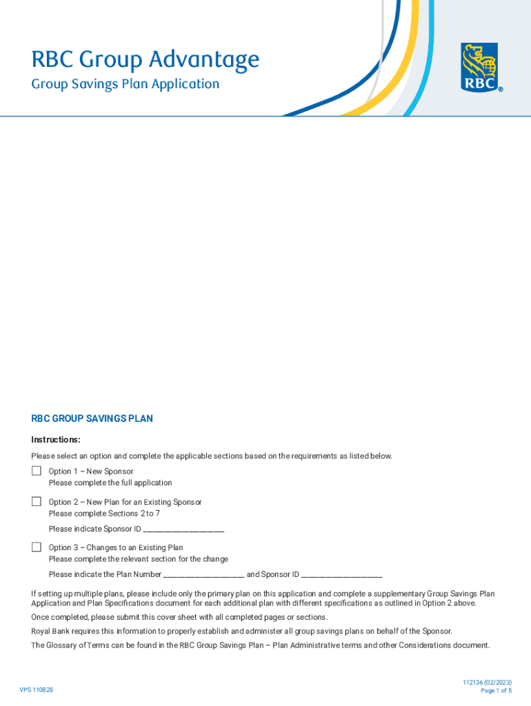 Fillable Online RBC Group Advantage Group Savings Plan Application Fax ...